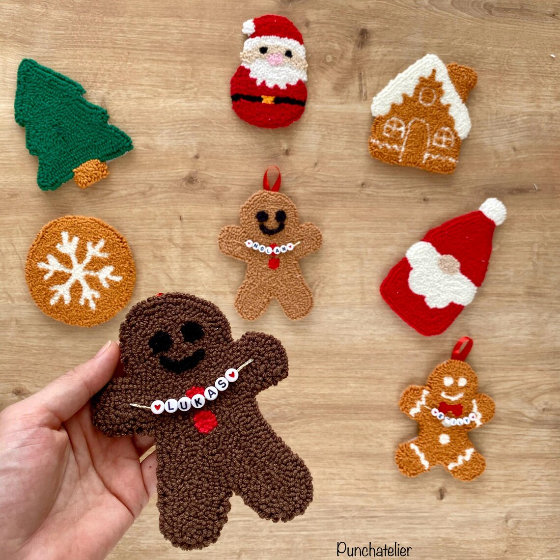 Personalized Gingerbread Punch Needle Christmas Tree Ornament - Etsy