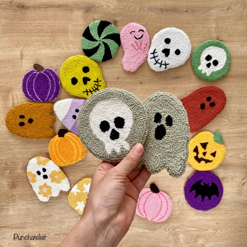 Handmade Punch Needle Halloween Coaster Set: Custom Drink Coasters - Etsy