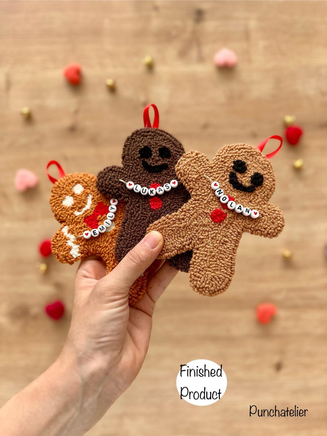 Personalized Gingerbread Punch Needle Christmas Tree Ornament - Etsy