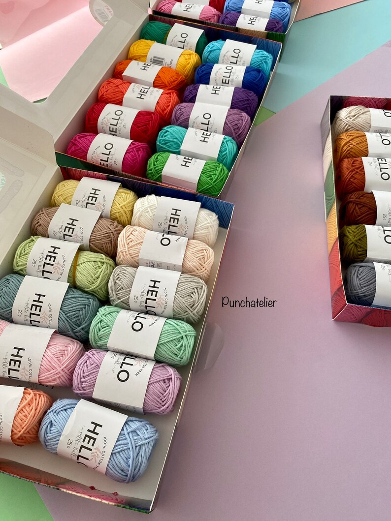Hello Cotton Yarn Pack: 12 Color Set, Amigurumi, Punch Needle, Knitting ...