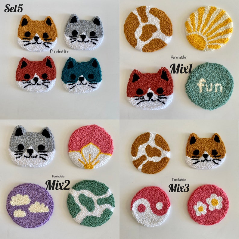 Lovely Tufting Coaster Kit 4 PCS/ Coaster Punch Needle Kit / - Etsy