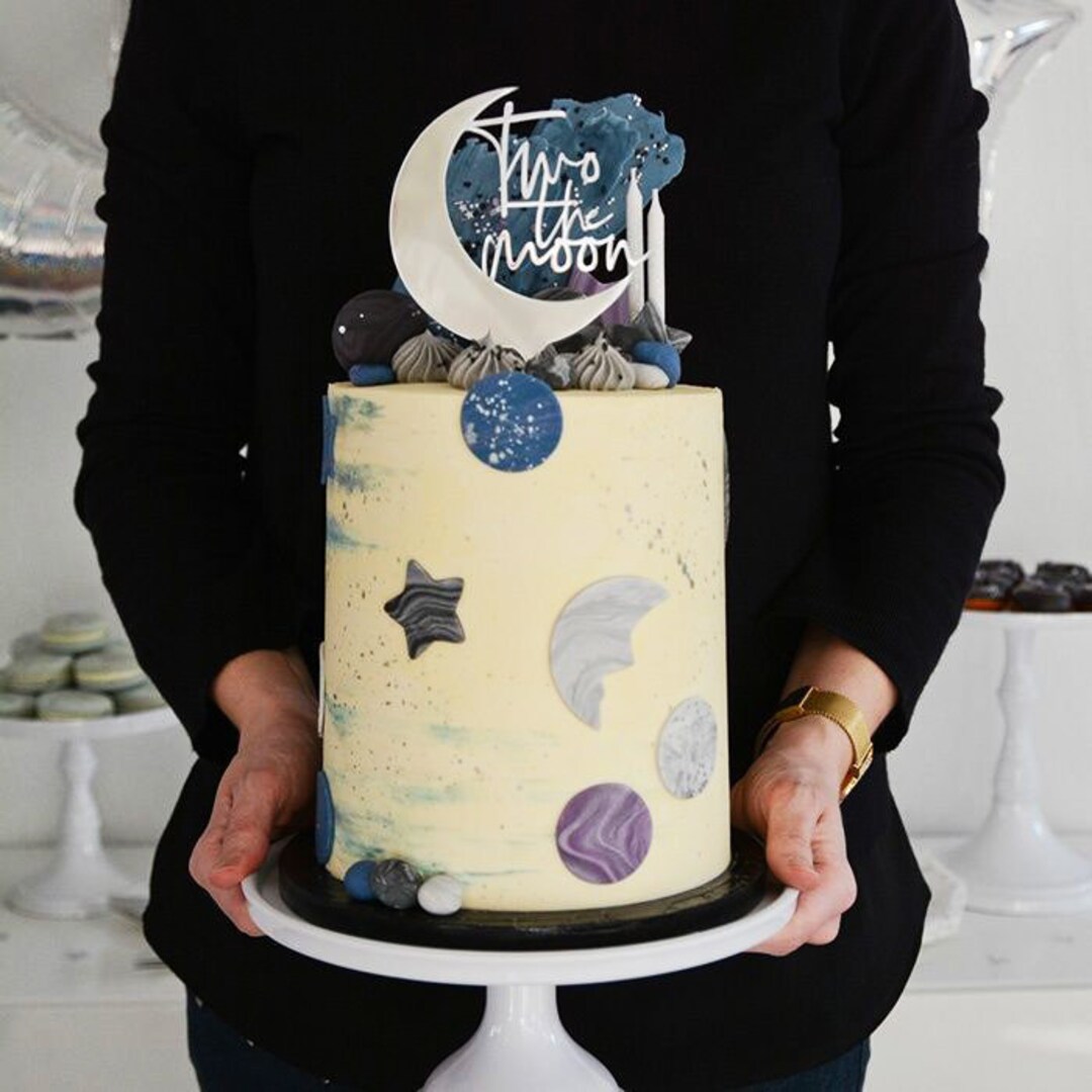 Cake Topper Girl Pink Gold Star Moon Rustic Wedding Cake - Etsy