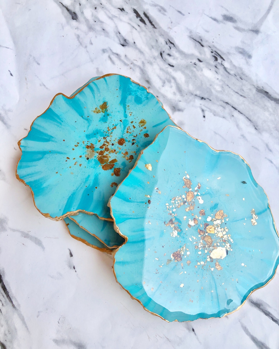 Resin Geode Inspired Coasters With Gold Flakes and Gold Frame - Etsy