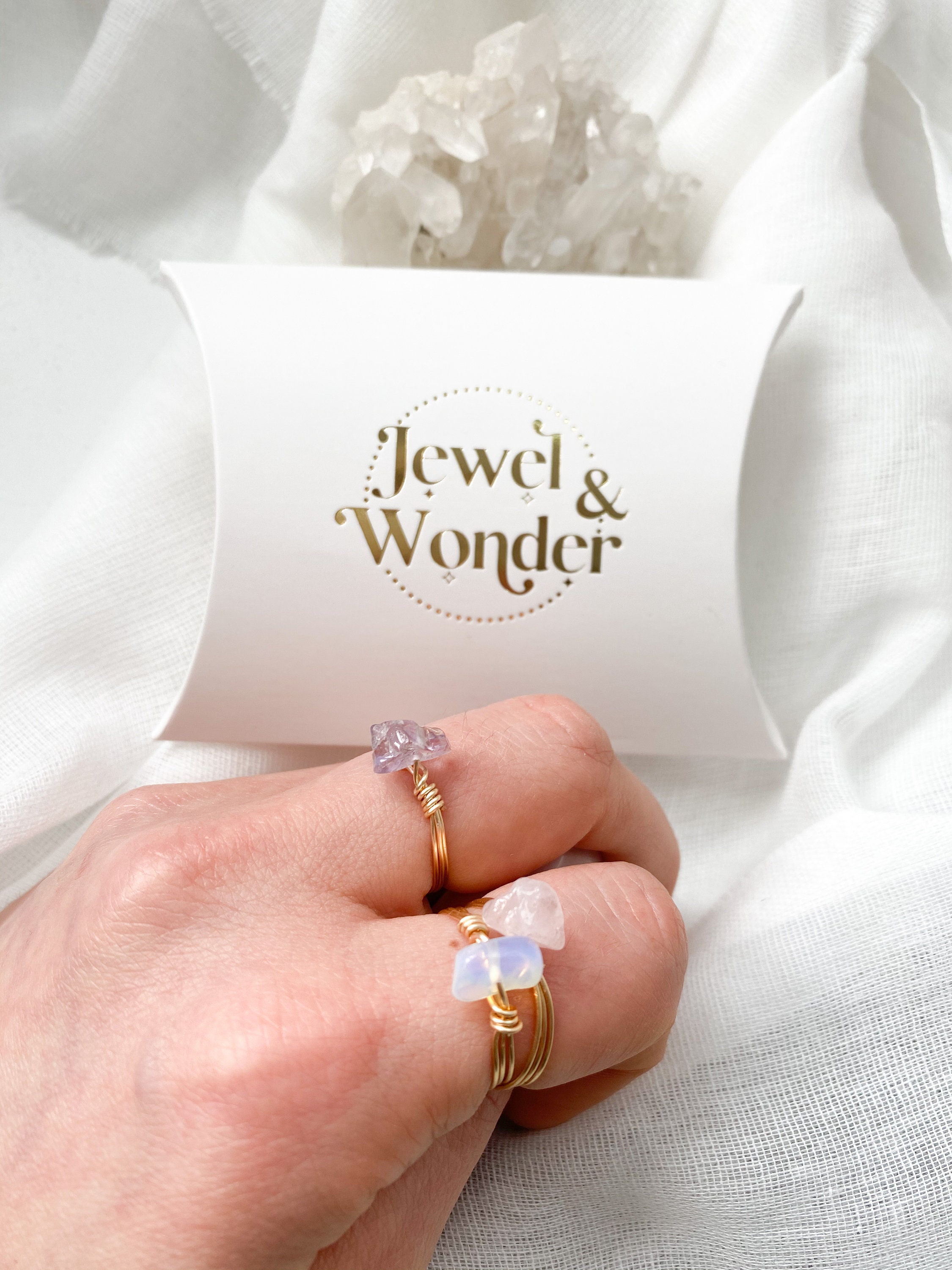 Gemstone ring in a giftbox gemstone stacking ring gold wire | Etsy