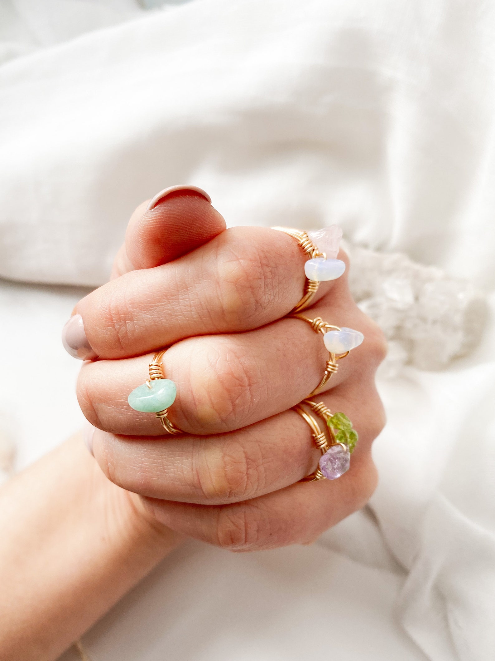 Gemstone ring in a giftbox gemstone stacking ring gold wire | Etsy