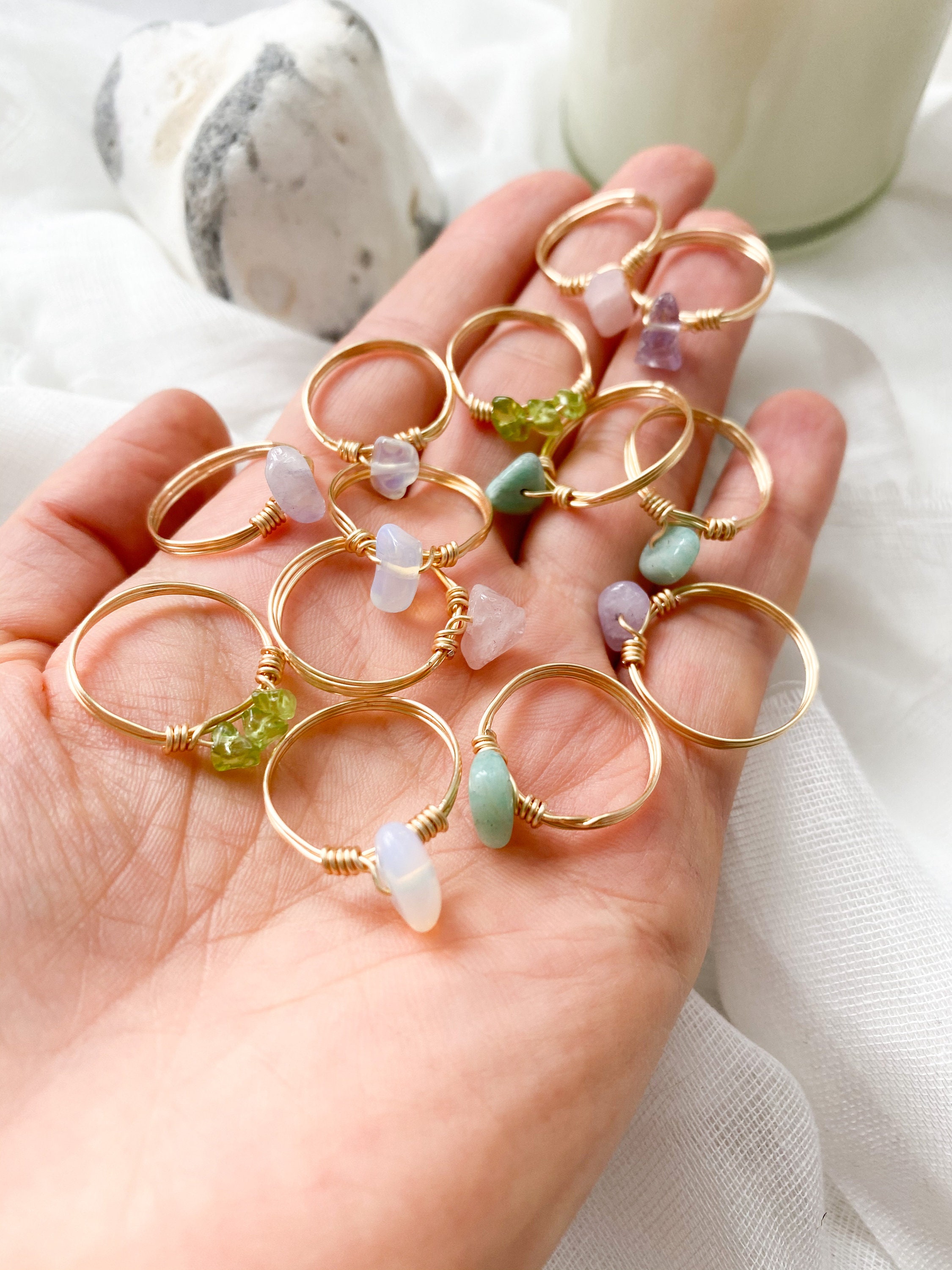 Gemstone ring in a giftbox gemstone stacking ring gold wire | Etsy