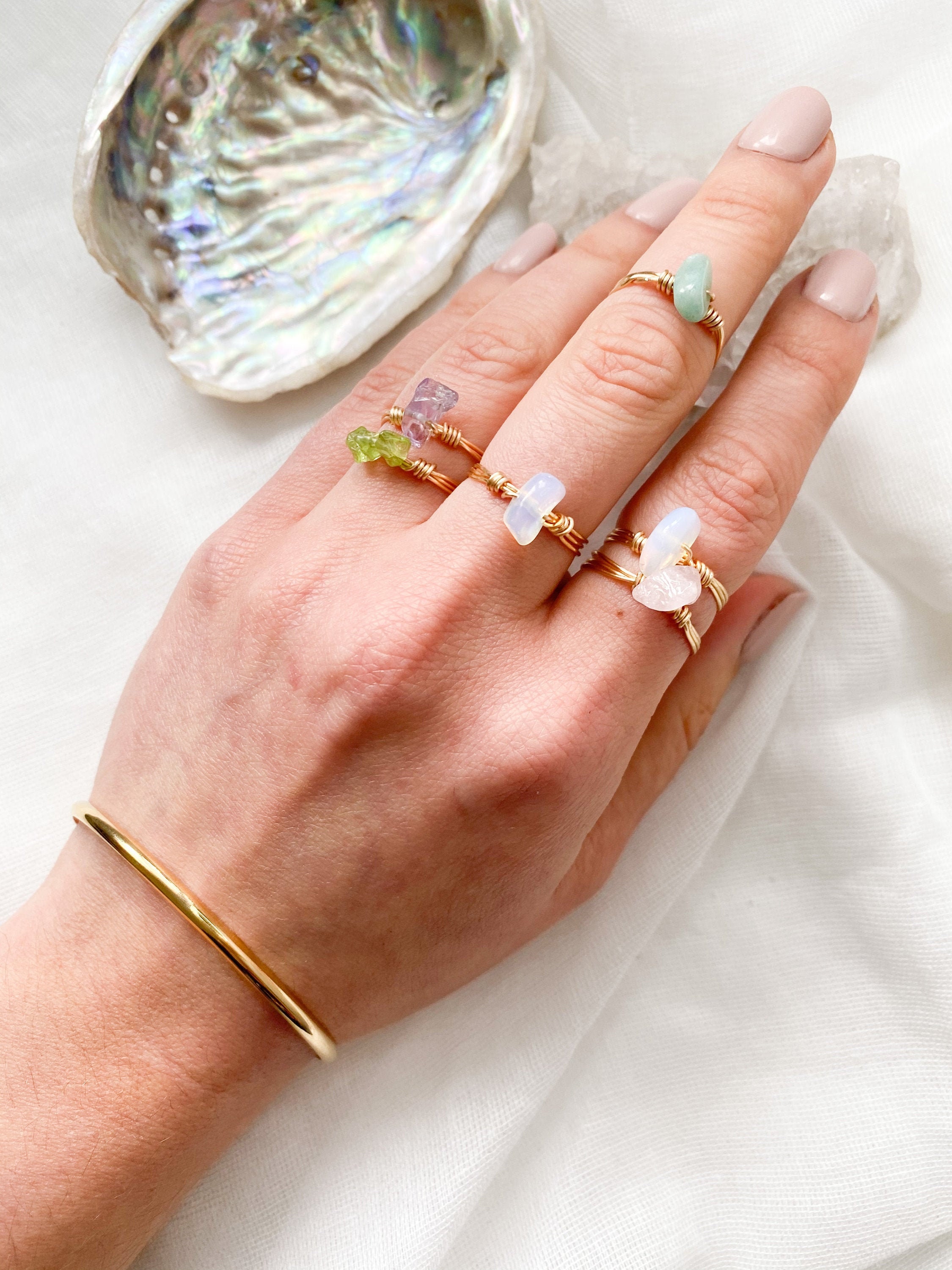 Gemstone ring in a giftbox gemstone stacking ring gold wire | Etsy