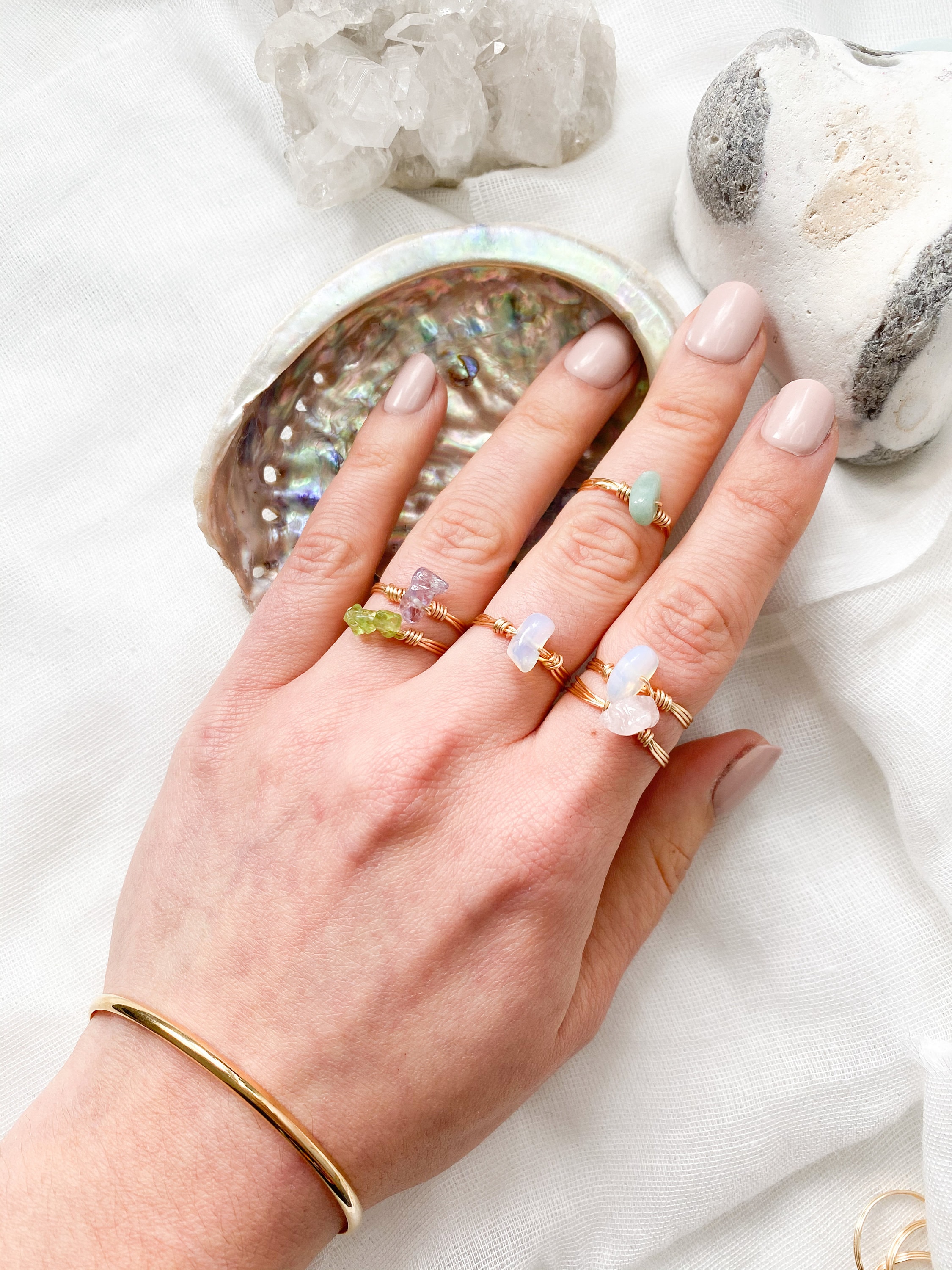 Gemstone ring in a giftbox gemstone stacking ring gold wire | Etsy