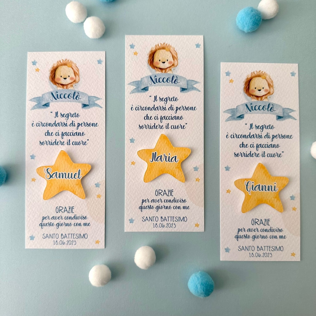 Segna posto battesimo tema leoncino, segnaposto con nome invitato ...