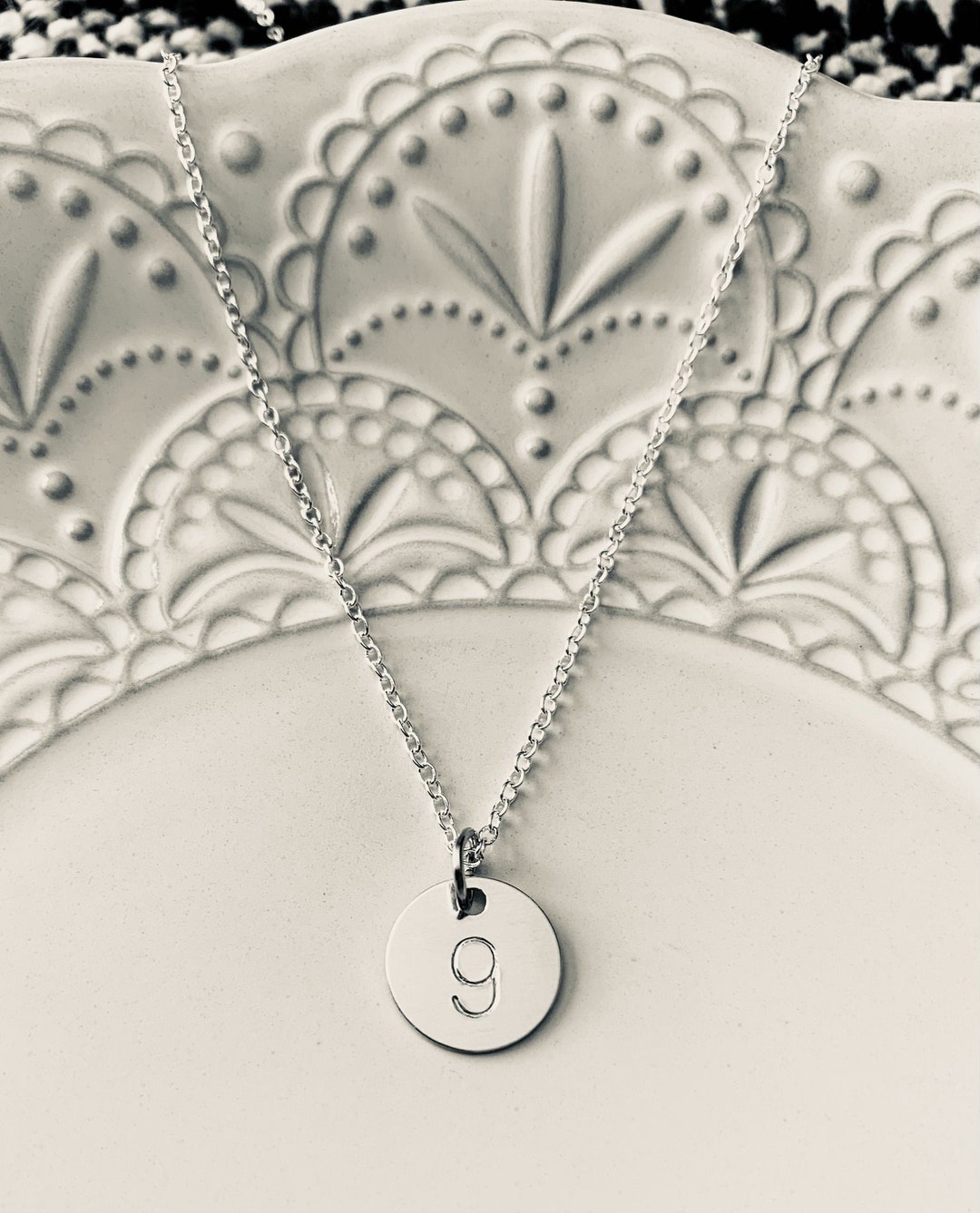 Enneagram Type 9 Hand Stamped Number Pendant Disc Necklace ...