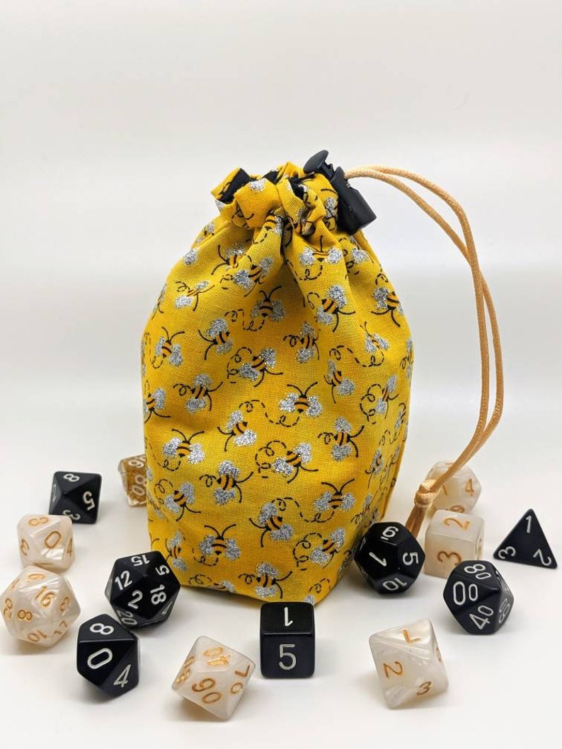 Hello Bees / Reversible Drawstring Dice Bag / Bees / Critters / Druids ...