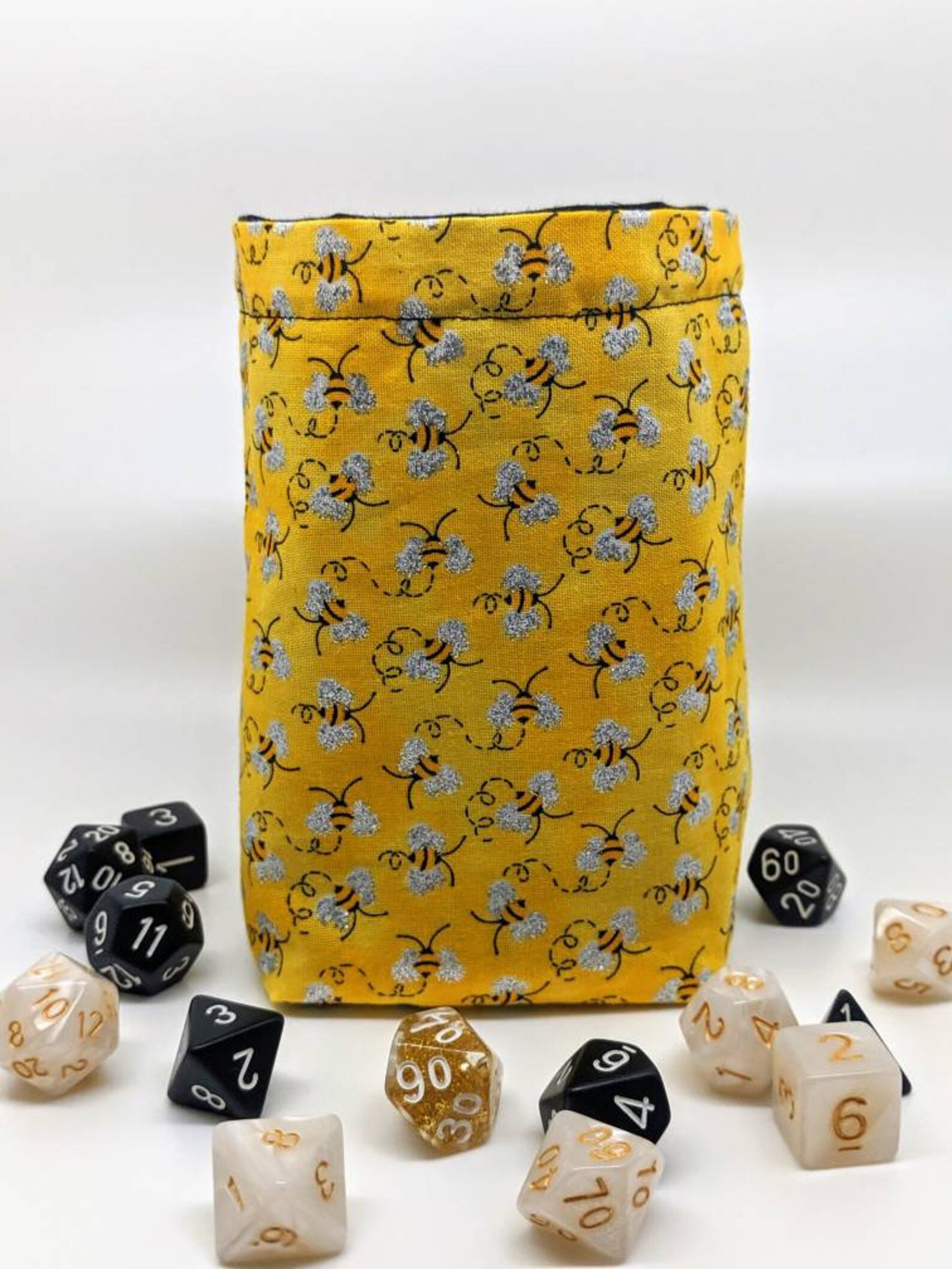 Hello Bees / Reversible Drawstring Dice Bag / Bees / Critters / Druids ...