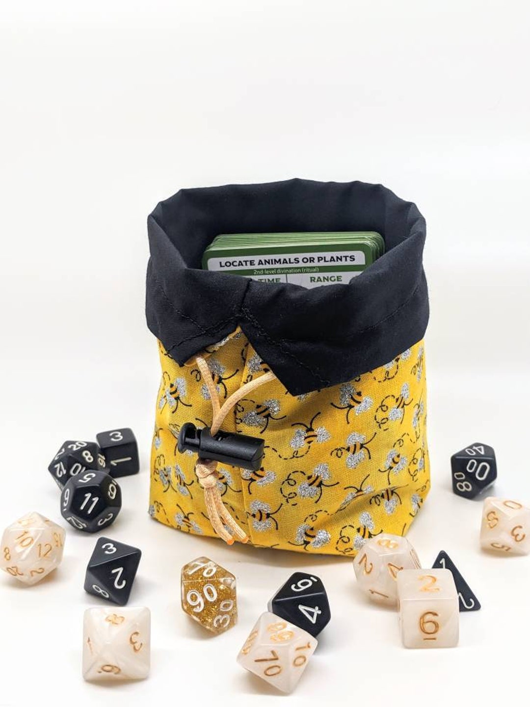 Hello Bees / Reversible Drawstring Dice Bag / Bees / Critters / Druids ...