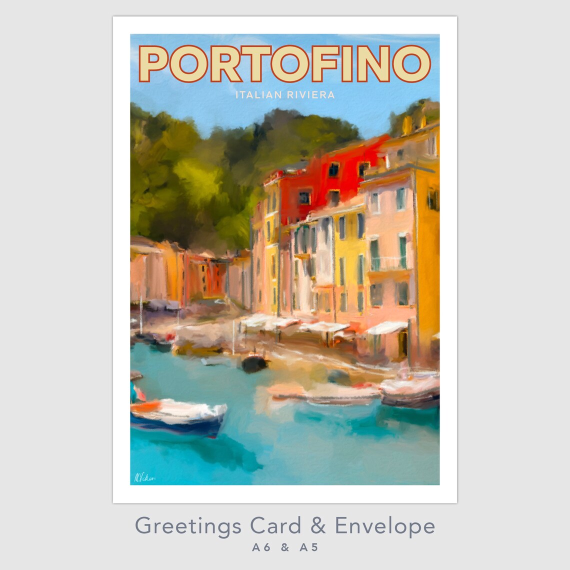Portofino, Italian Riviera, Italy Art Print and Greetings Card - Etsy