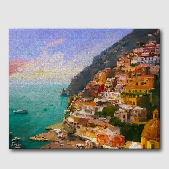 Positano Italy Original Oil Painting Digital Canvas Wall Art - Etsy