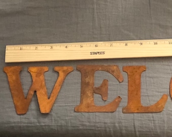 Primitive-set of Rustic Metal Letters -WELCOME- Each 2.5-4" Wide Metal ...