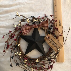 7” Americana Pip Berry Ring 5.5” Metal Star Prim Rustic Tag Farmhouse ...