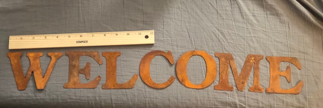 Primitive-set of Rustic Metal Letters -WELCOME- Each 2.5-4" Wide Metal ...