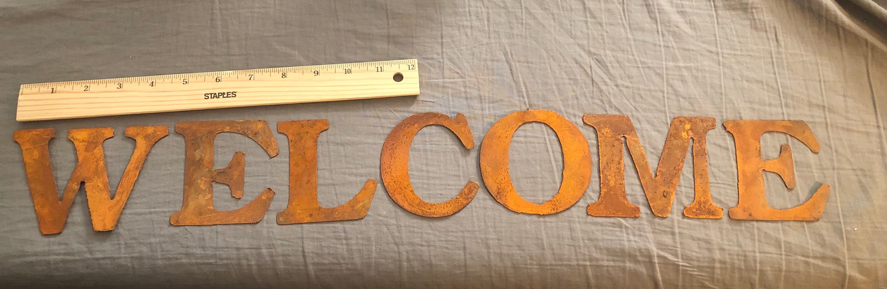 Primitive-set of Rustic Metal Letters -WELCOME- Each 2.5-4" Wide Metal ...