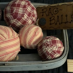 Primitive RAG BALLS Set of 6, RUSTIC Burgundy, Country Christmas ...