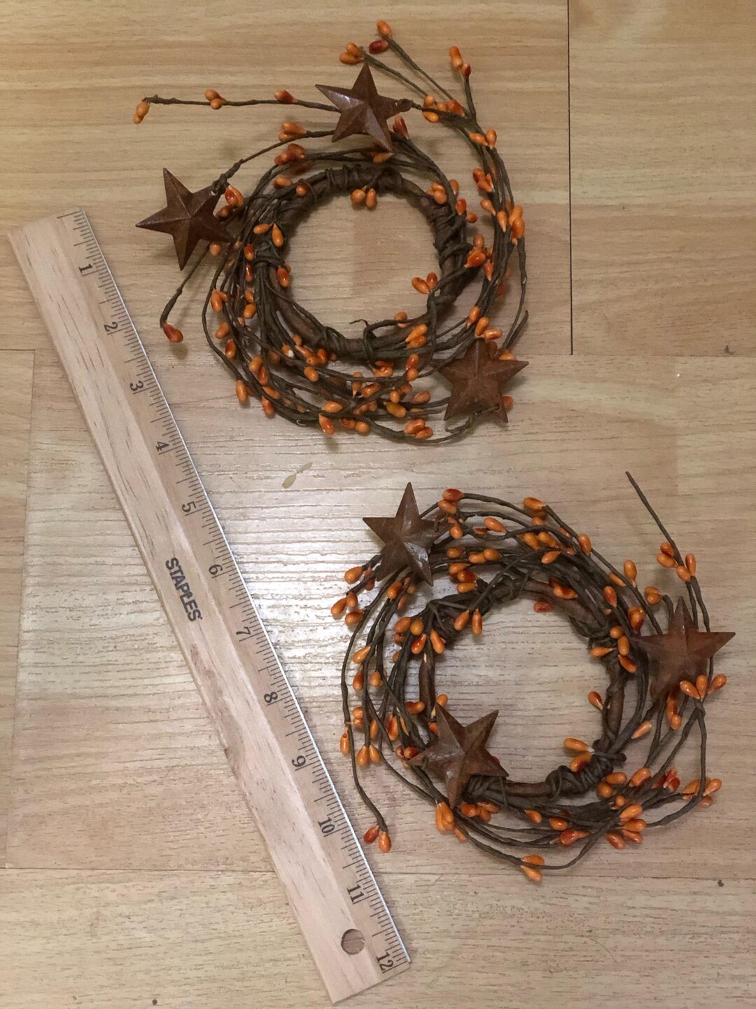 FALL Autumn Pair of PRIMITIVE Pip Berry 2.5" Center Candle Rings W/ 1.5 ...
