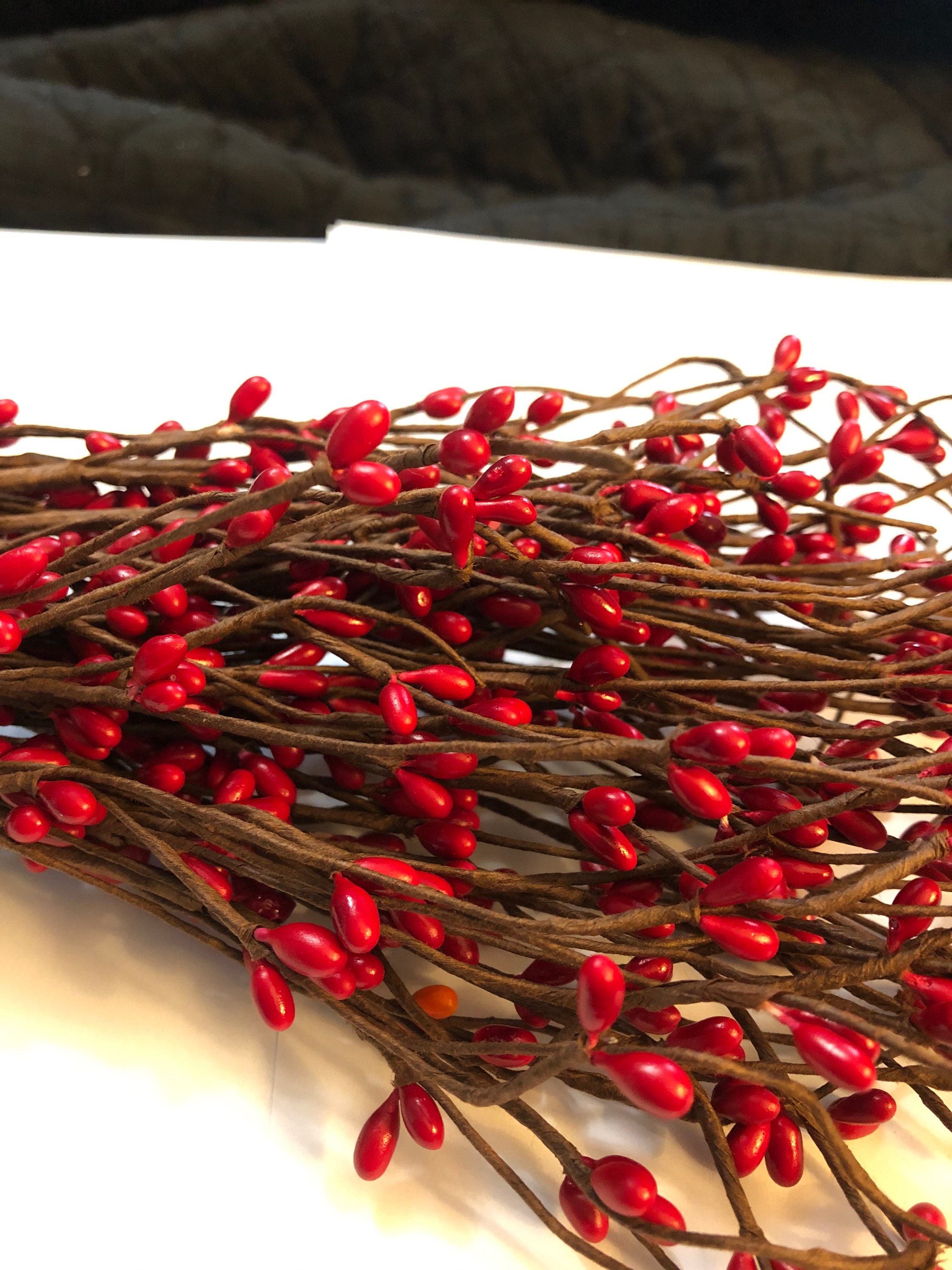 50 RED Pip Berry Strands 6-7” Primitive Rustic Americana Crafts Floral ...