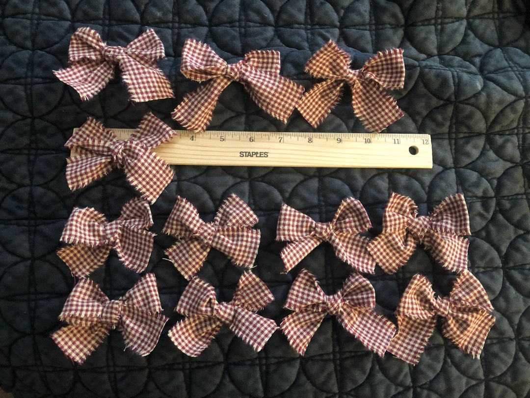 Set of 12 Burgundy Checkered Homespun Bows 3-3.5” Floral Supplies ...