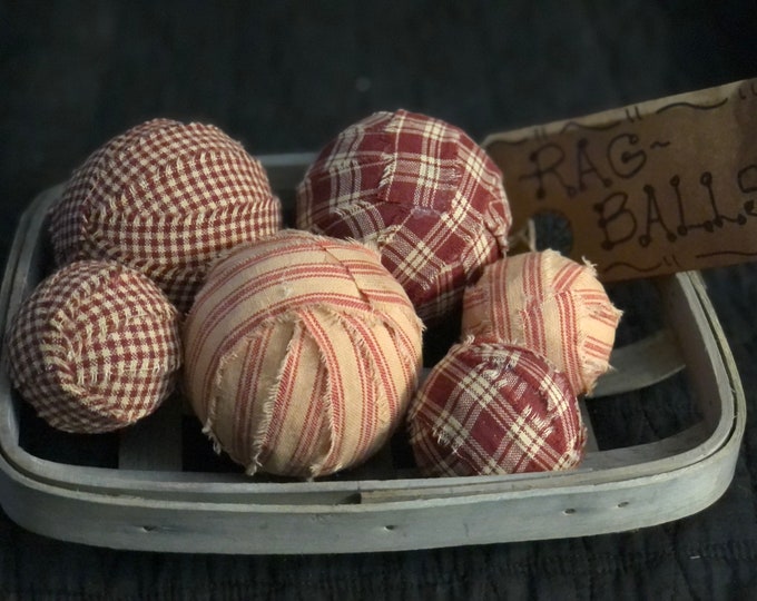 Primitive RAG BALLS Set of 6 RUSTIC Burgundy Country - Etsy