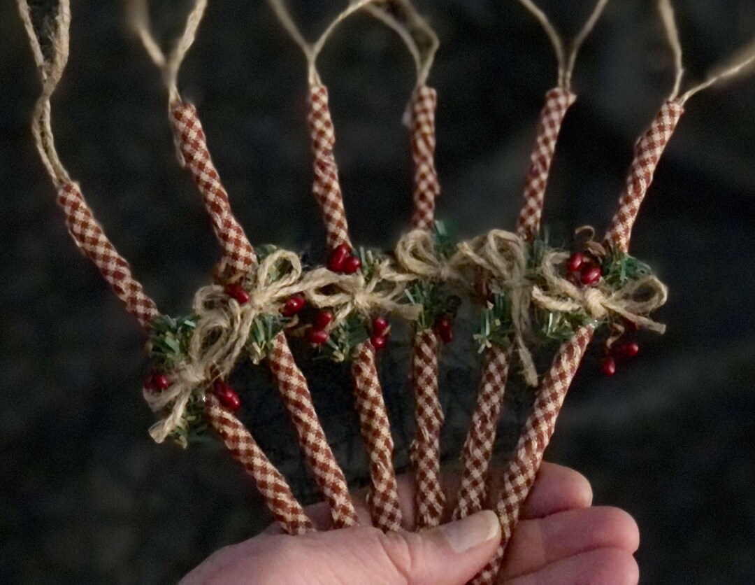 FAUX Prim Pep-o-mint Sticks, Burgundy Pip Country Christmas, Farmhouse ...