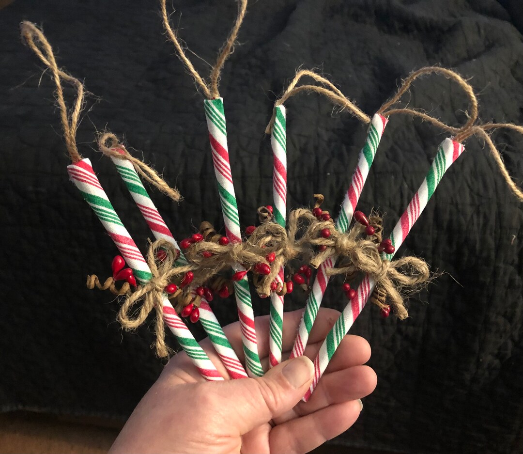 FAUX Pep-o-mint Sticks, Country Christmas, Farmhouse Ornaments, Rustic ...