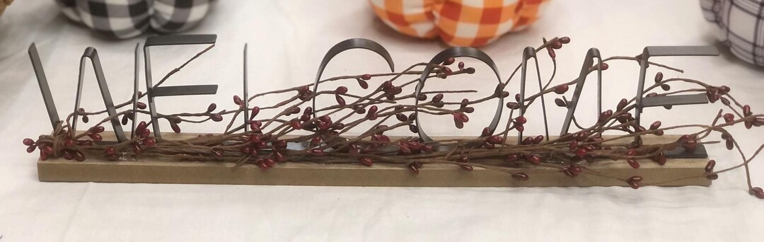 METAL Wood WELCOME Country Sign With Pip Berry 15 X 3 Farmhouse ...