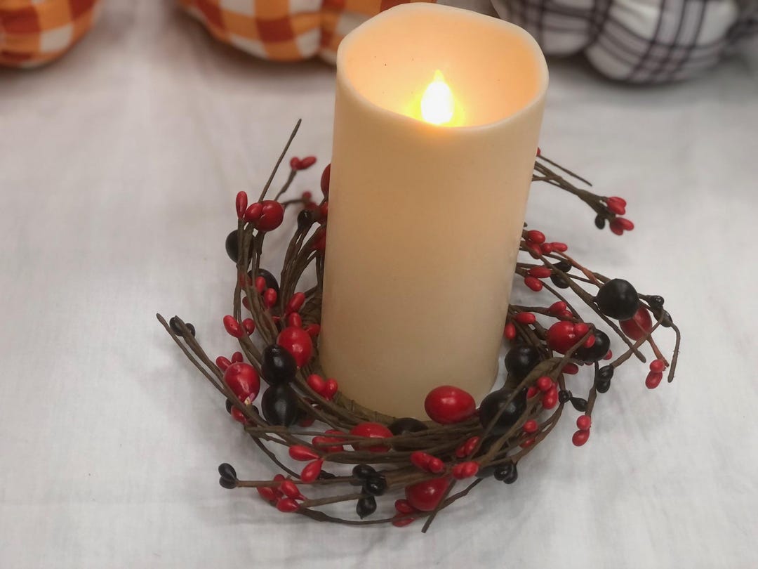Red/black Large Pip Berry PRIMITIVE Candle Ring 3 Center Rustic ...