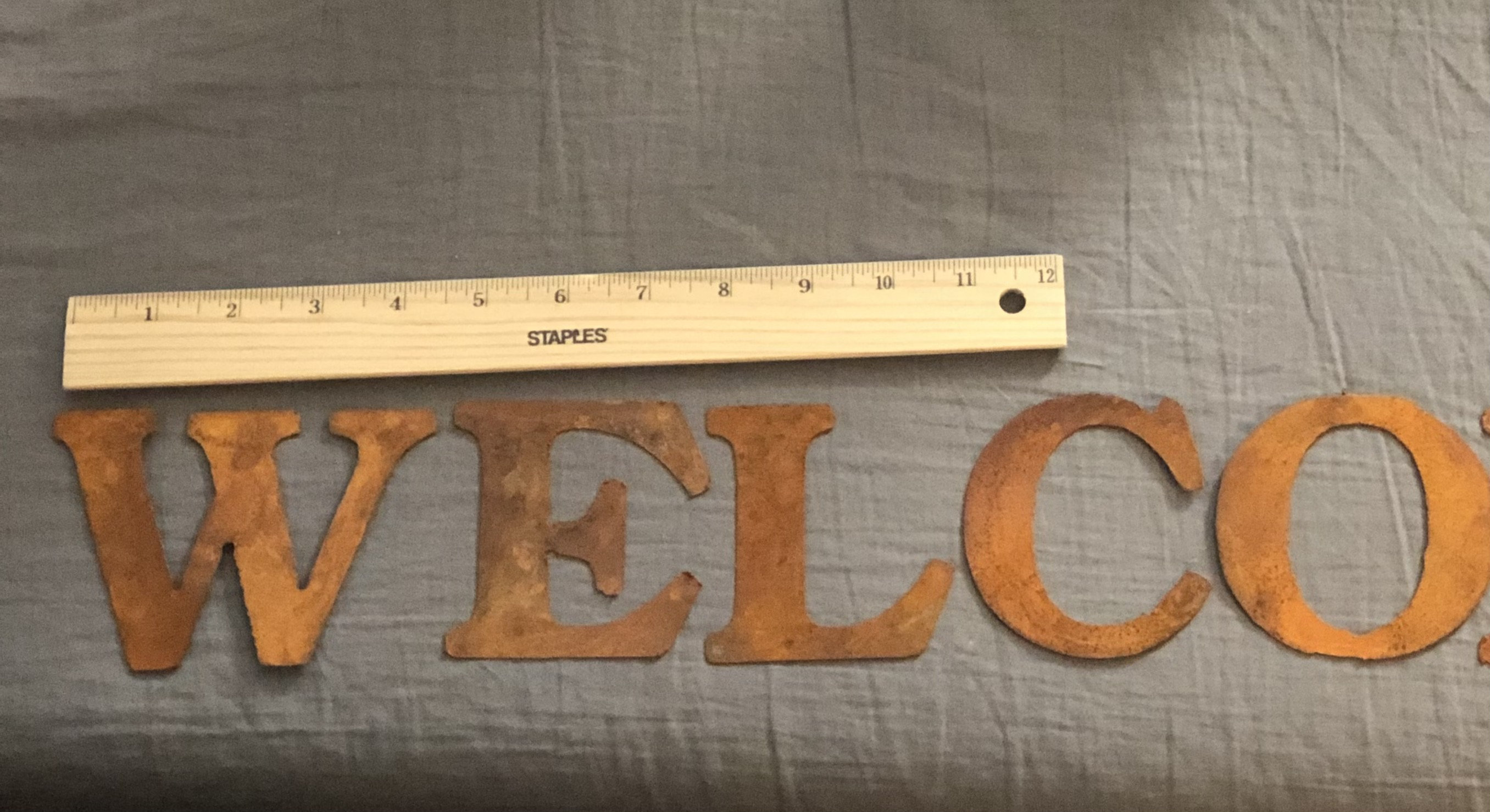 Primitive-set of Rustic Metal Letters -WELCOME- Each 2.5-4" Wide Metal ...