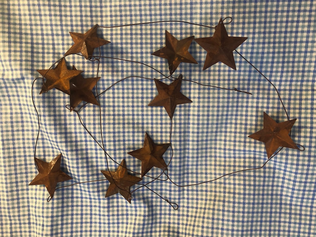 60” (5 Feet) Metal Wire Star Garland 10-2.25” Stars Christmas Primitive ...