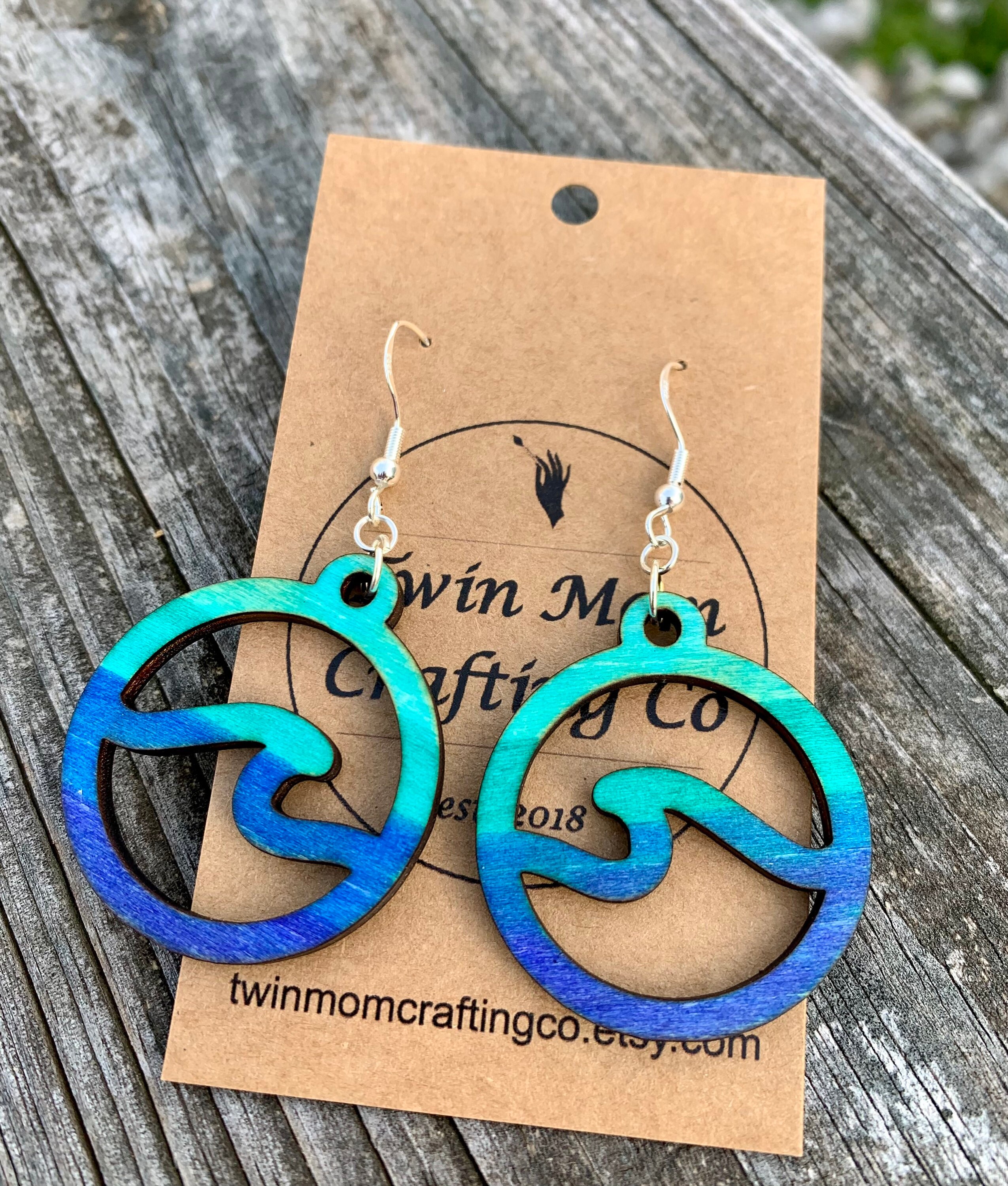 Ocean Wave Earrings, Laser Cut Earrings, Wave Wood Earrings, Wood ...