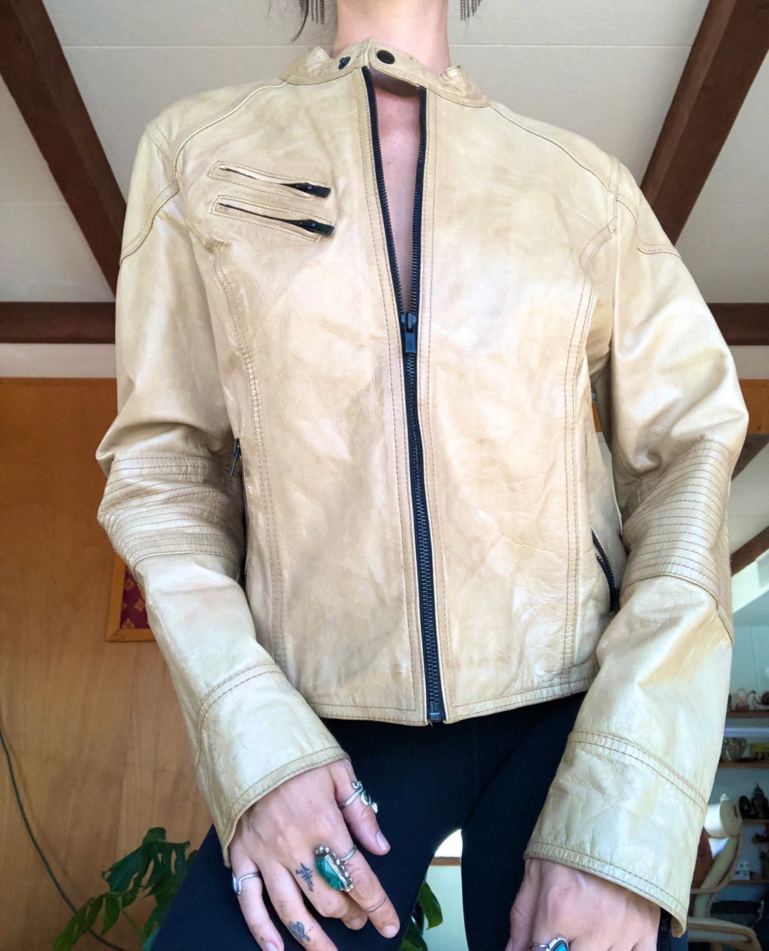 Black Rivet Cafe Racer Leather Jacket / Tan Cafe Racer Leather Jacket ...