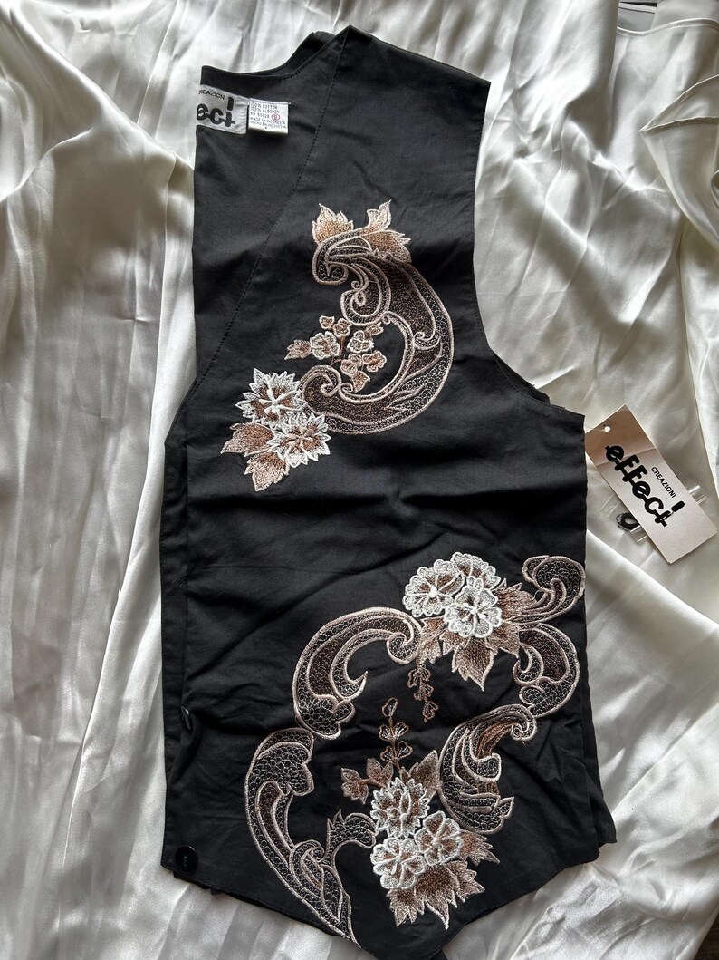 Black Cotton Vest / S/M / Vintage Black Embroidered Vest / Boho ...