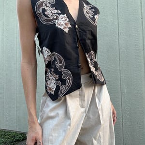Black Cotton Vest / S/M / Vintage Black Embroidered Vest / Boho ...
