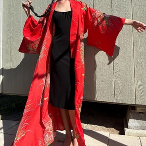 Vintage Japanese Red Kimono / Red Full Length Kimono / Red Japanese ...