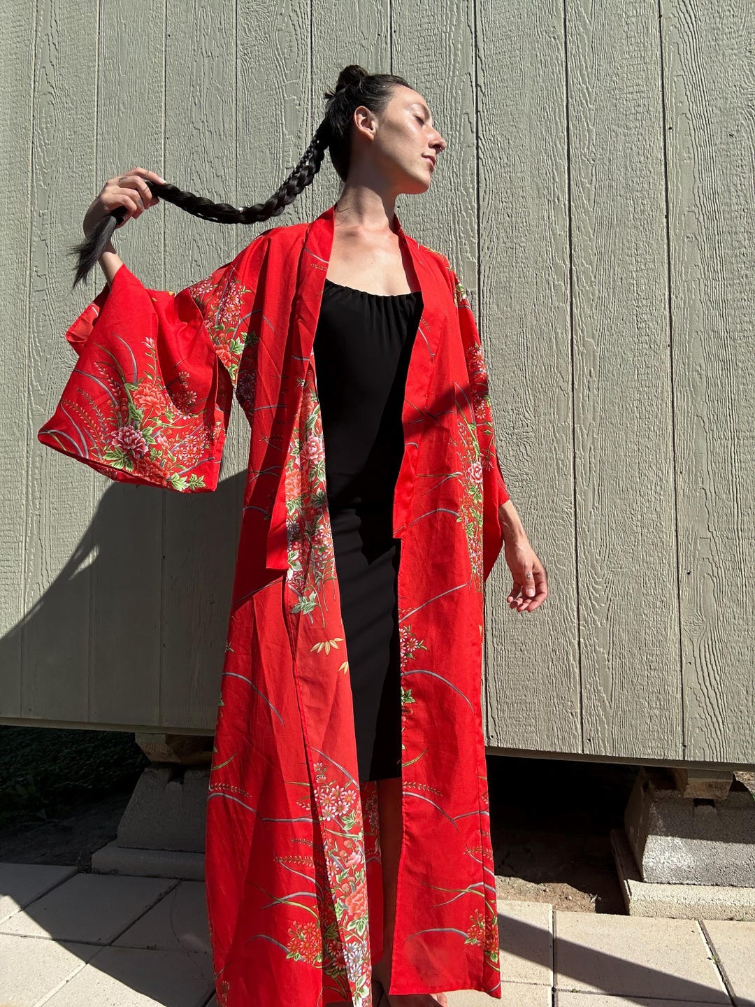 Vintage Japanese Red Kimono / Red Full Length Kimono / Red Japanese ...