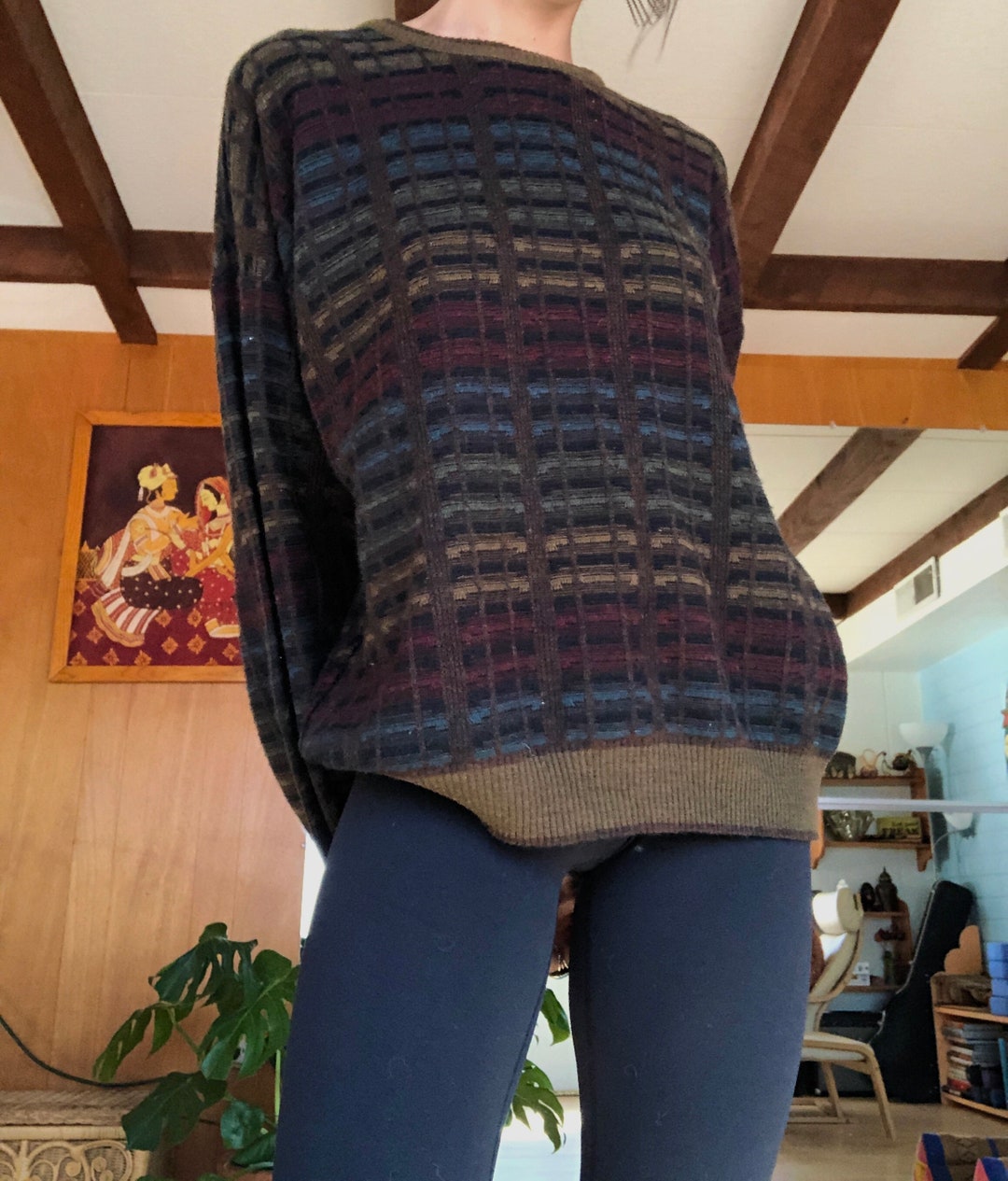 Vintage Knit Sweater / L / 90s Knit Pullover/ Multi Color Knit Sweater ...