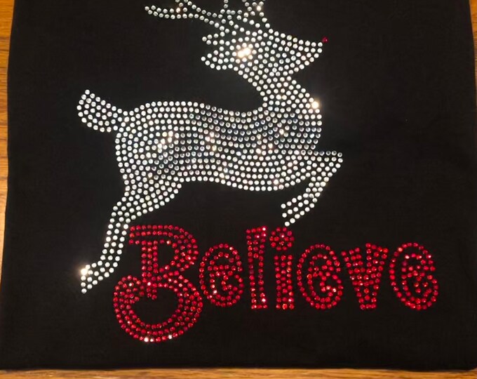 Believe Reindeer Christmas Rhinestone Transfer - Custom Rhinestone ...