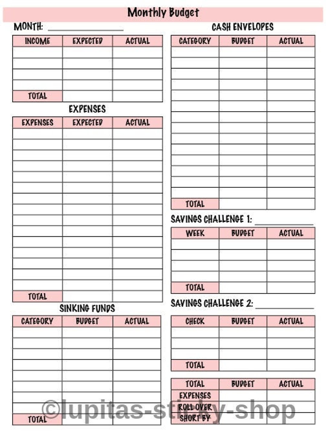 Printable Budget Sheet/ Sinking Funds/ Cash Envelopes/ Savings ...