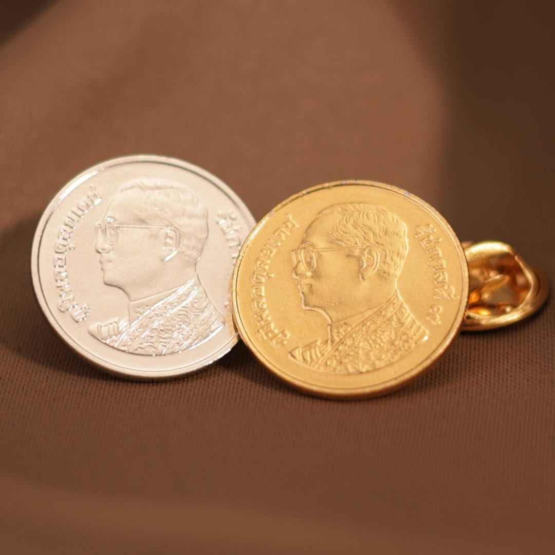 Thailand 1 Baht Coin Pin: 18k Gold Plated King Bhumibol Brooch - Etsy