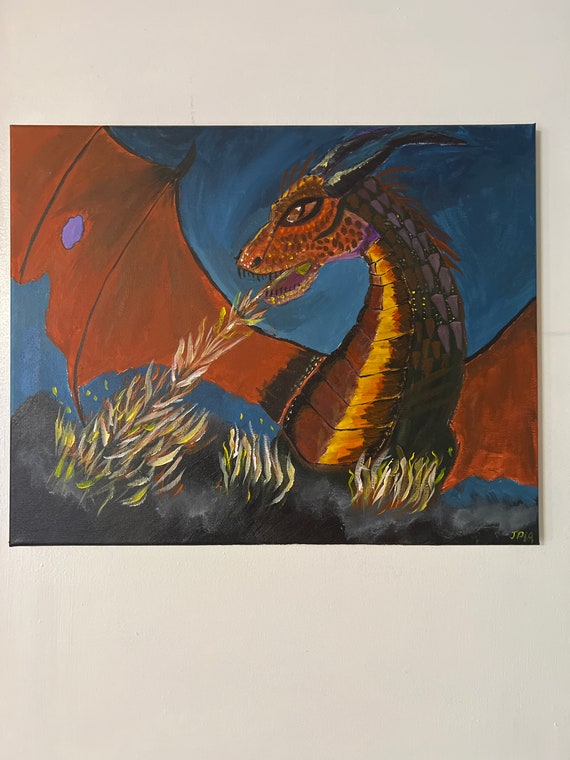 Fire Breathing Dragon Acrylic Painting - Etsy