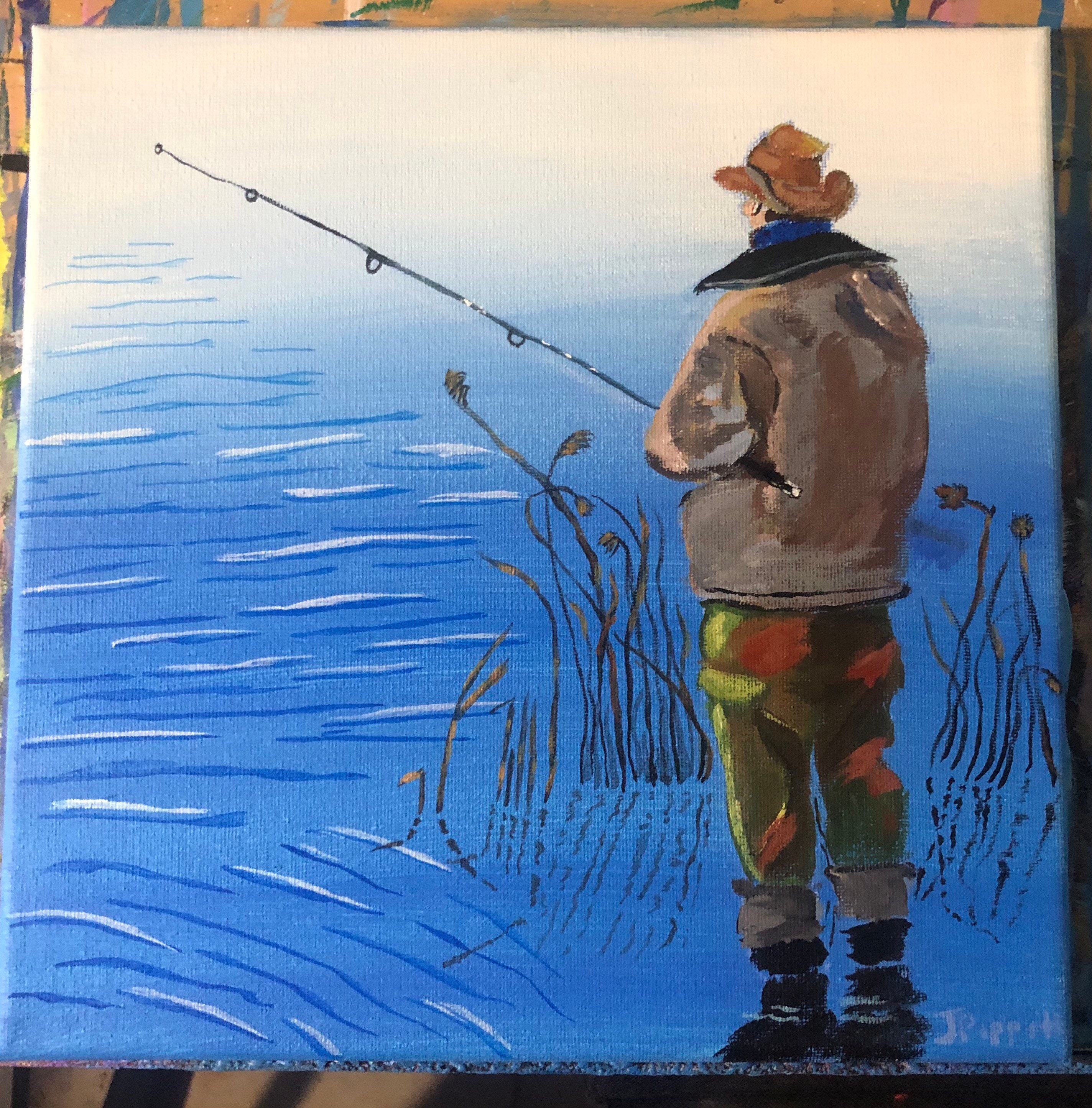 Fisherman Acrylic Painting. 10x10 Canvas. Art Sherpa Design. - Etsy