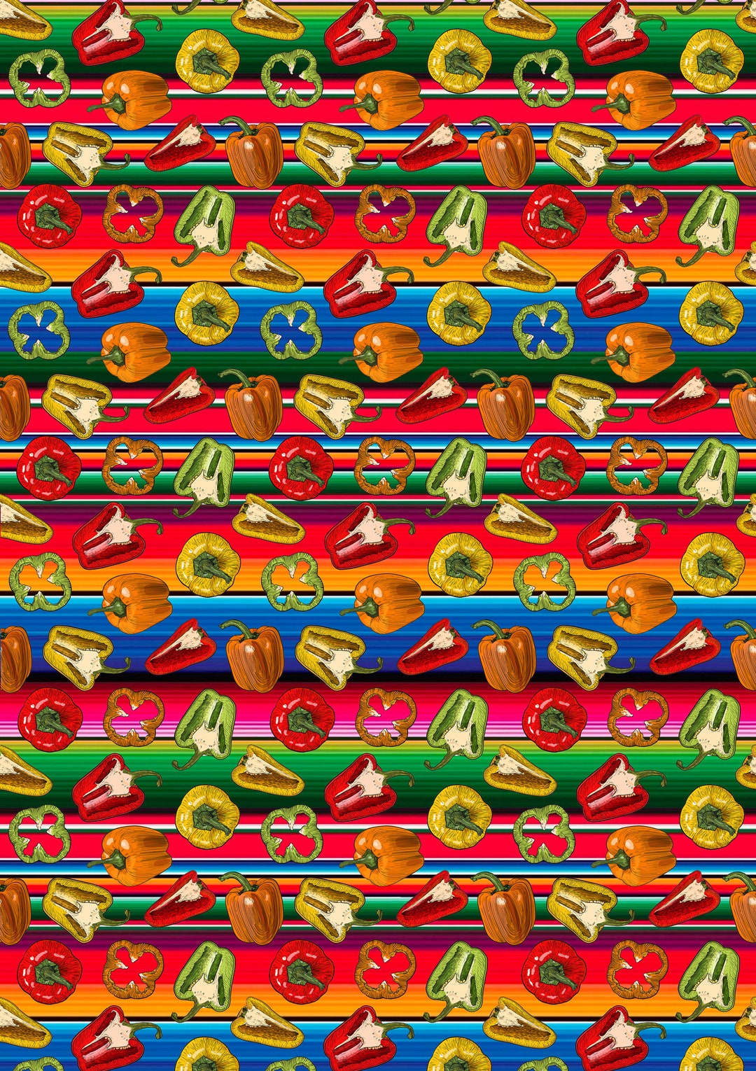 12" X 17" - Zarape Bell Peppers Serape HTV Mexico Printed Print Pattern ...