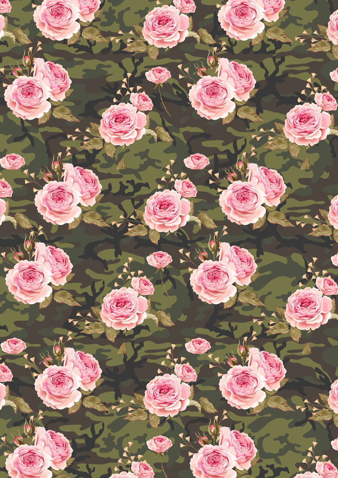 12 X 17 HTV Green Camouflage Camo Pink Roses Hunting Flowers Floral ...