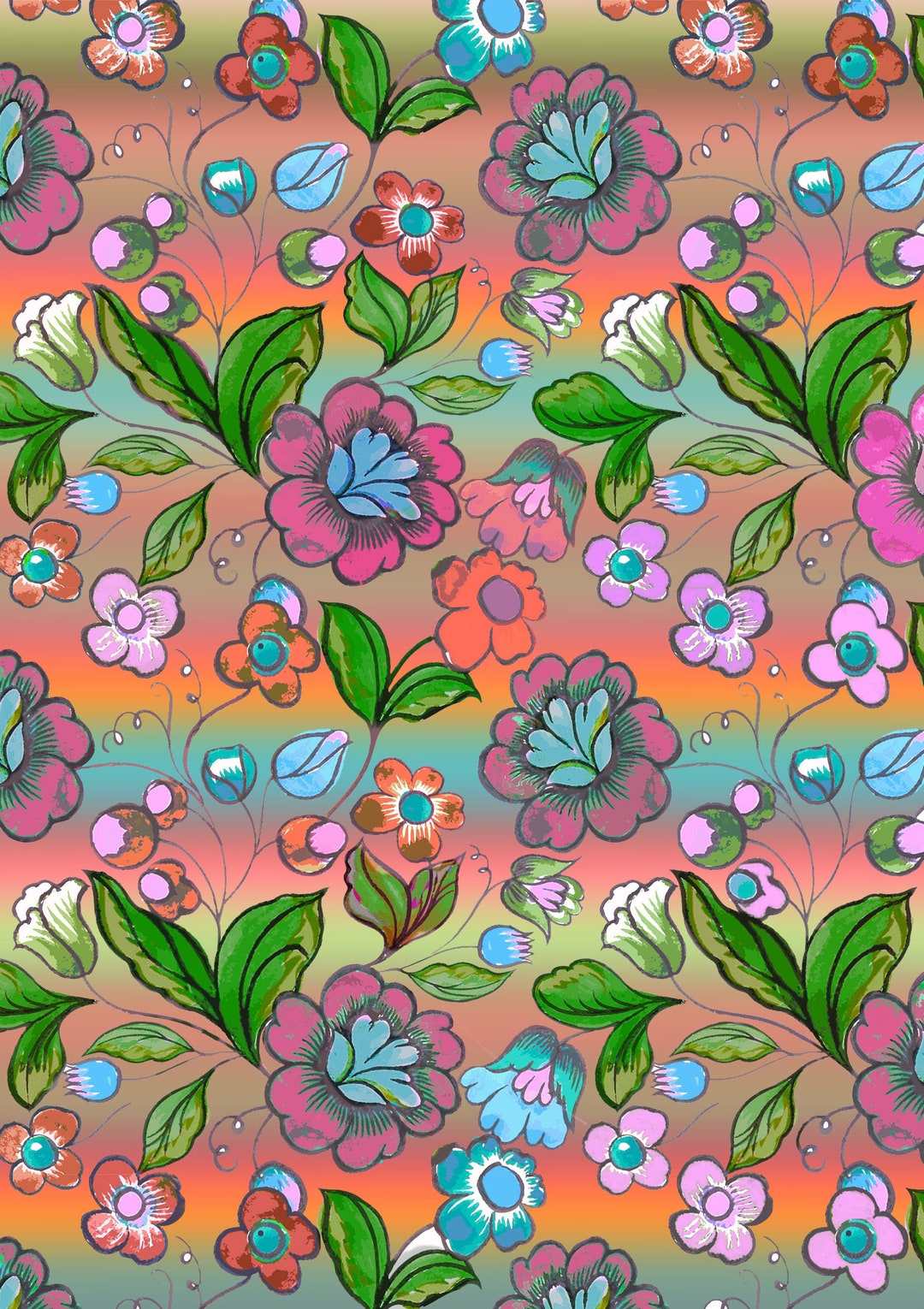 12" X 17" - Summer Floral HTV Mexico Serape Flowers Pastels Printed ...