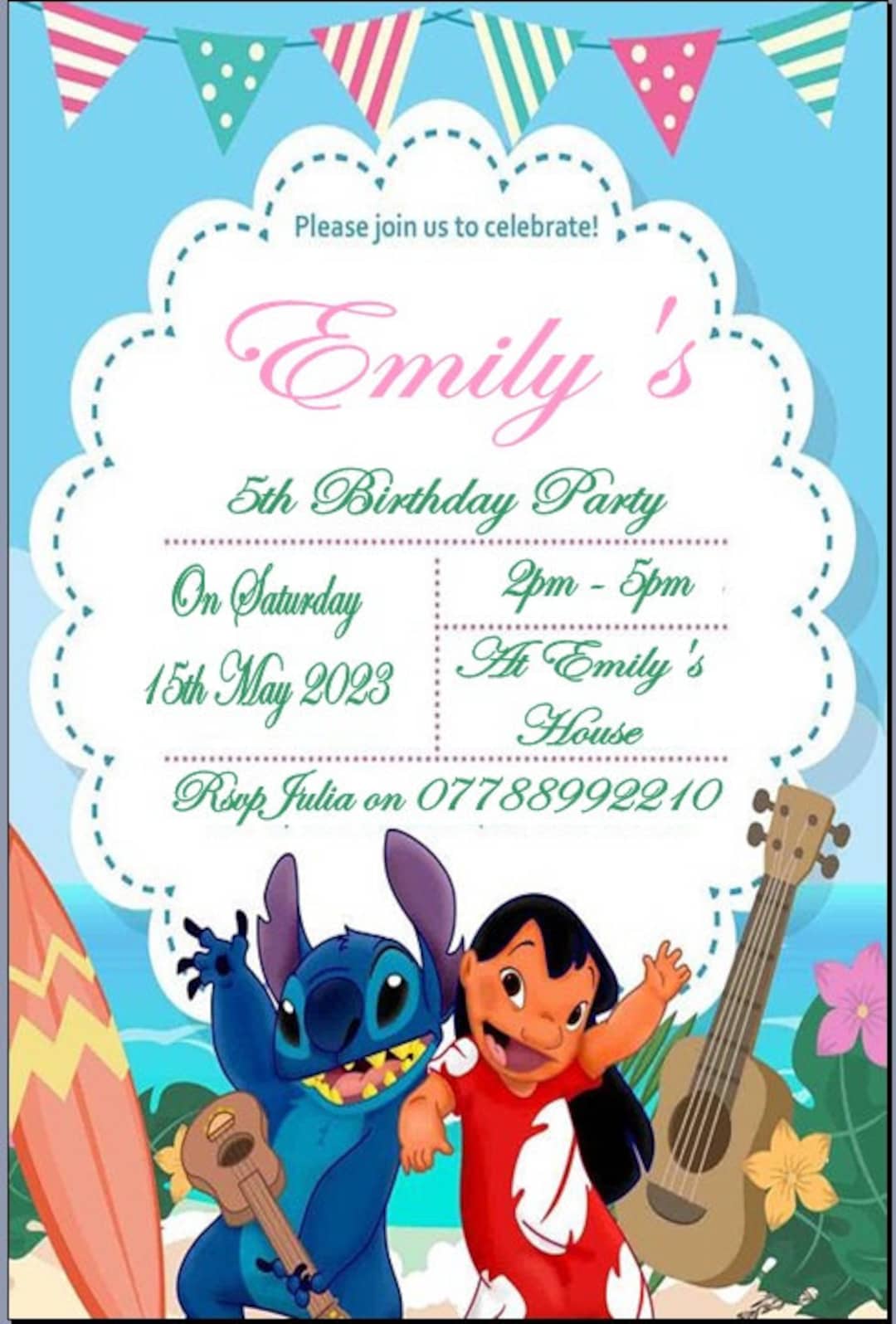 10 X Personalised LILO & STITCH Birthday Invitations, Complete With ...